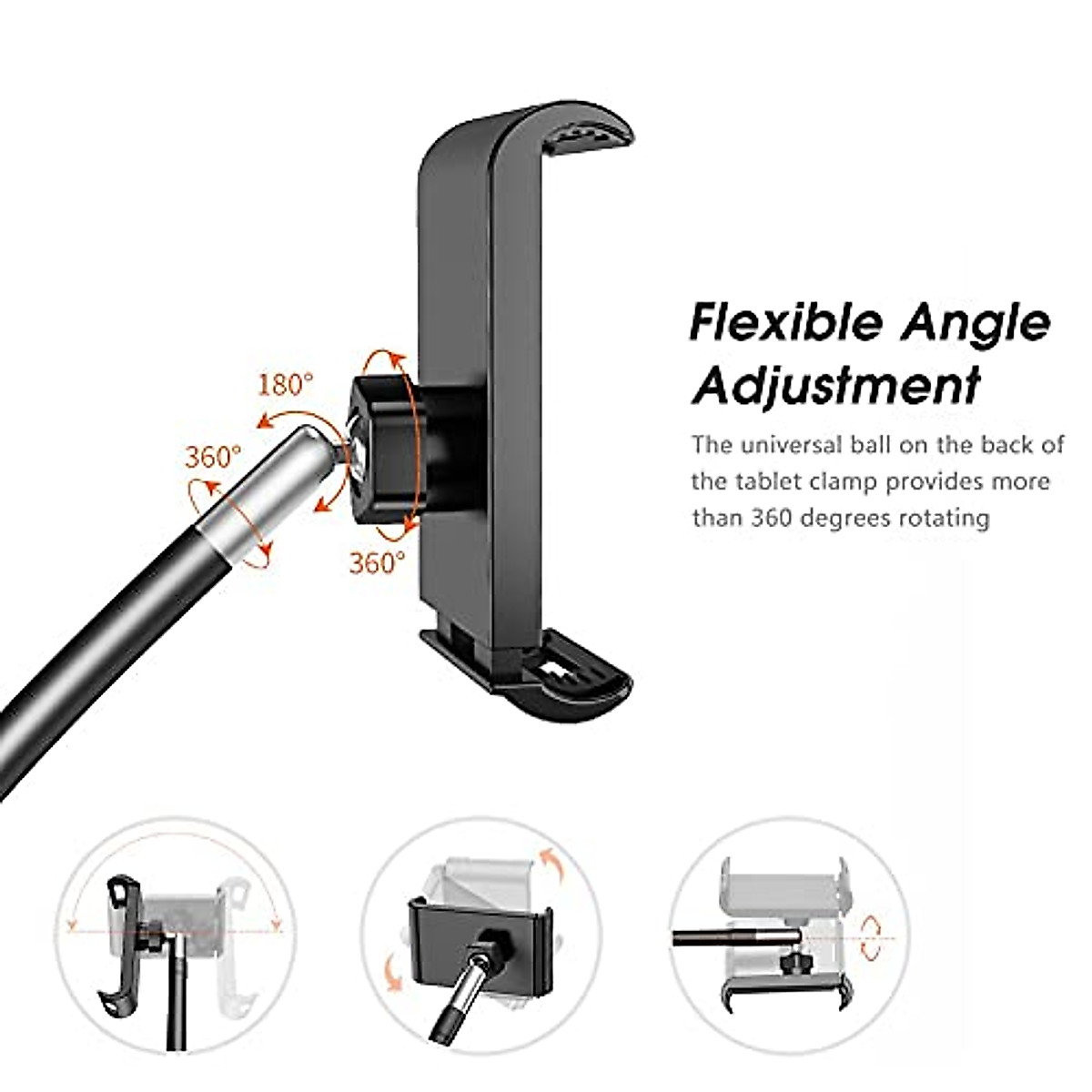 Adjustable Tablet Floor Stand, TiWHO Gooseneck Long Arm Metal Stand Mount for Cell Phone Switch & iPad Tablet 10.6 inch (Black)