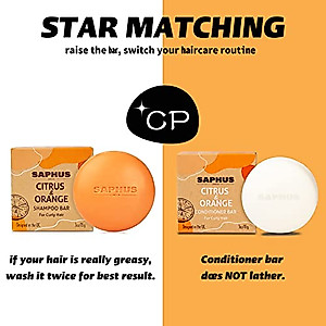 SAPHUS Bar Shampoo and Conditioner Bar Set for Dry & Curly Hair, Argan Oil Solid Shampoo Bar and Conditioner Bar Soap for Strengthening, Cleansing & Moisturizing, Travel Size, Zero Waste, 2pc Set