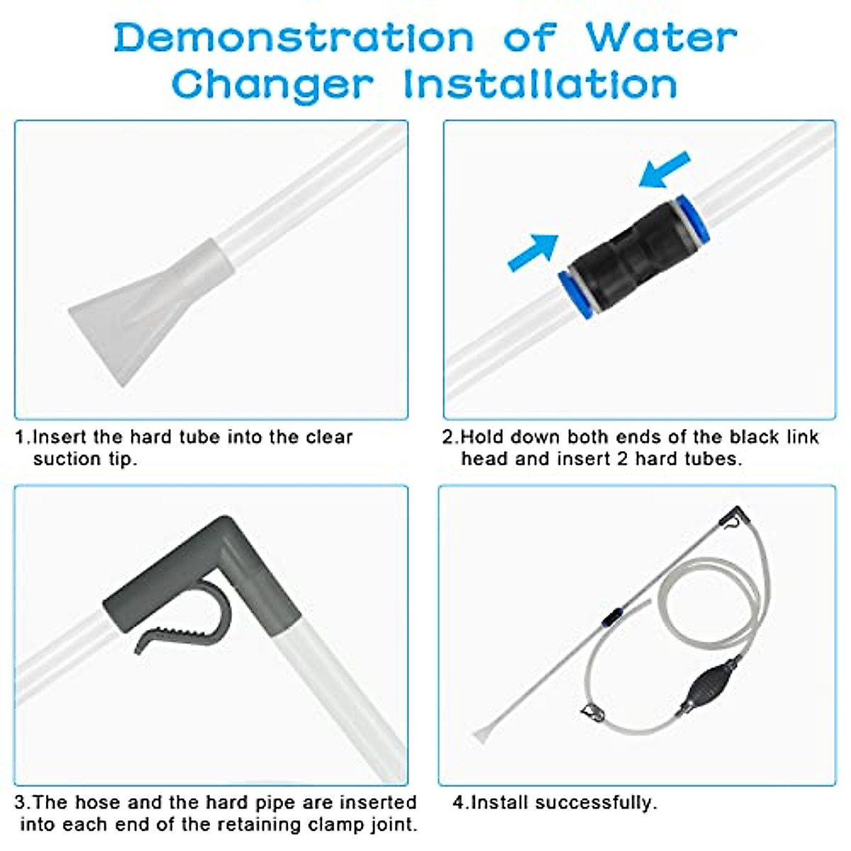 Fish Tank Gravel Vacuum Pump, Siphon Cleaner for Small Aquarium, Cleaning Tools, Water Changer and Drainage.