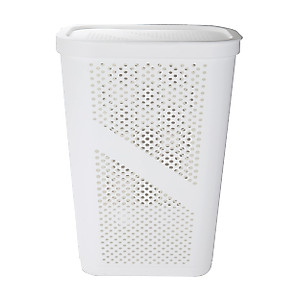 Mind Reader 60L Slim Laundry Hamper, Clothes Basket, Lid, Ventilated, Plastic, 17.25"L x 13.75"W x 23.5"H, White