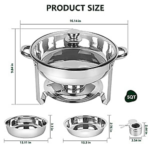 IMACONE Chafing Dish Buffet Set of 2, 5QT Round Stainless Steel Chafer for Catering in Glass Lid, Chafers and Buffet Warmer Sets w/Food & Water Pan, Frame, Fuel Holder for Serving Event Party Holiday