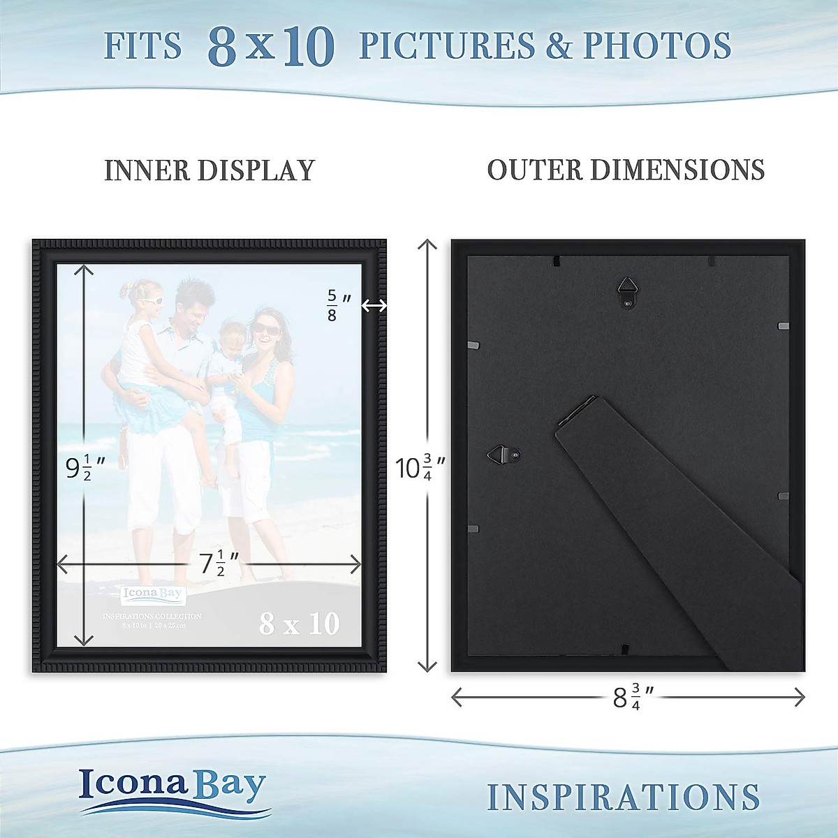 Icona Bay 8x10 Black Picture Frame Beautifully Detailed Molding, Contemporary Picture Frame Set, Wall Mount or Table Top, Inspirations Collection