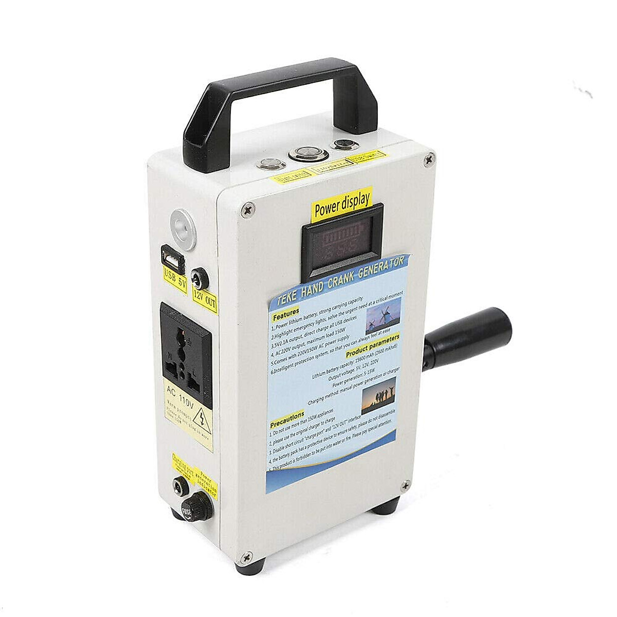 DENESTUS Portable Hand Manual Crank Emergency Power Generator USB Charger SOS Camping Household Power Supply Emergency Charger 110V