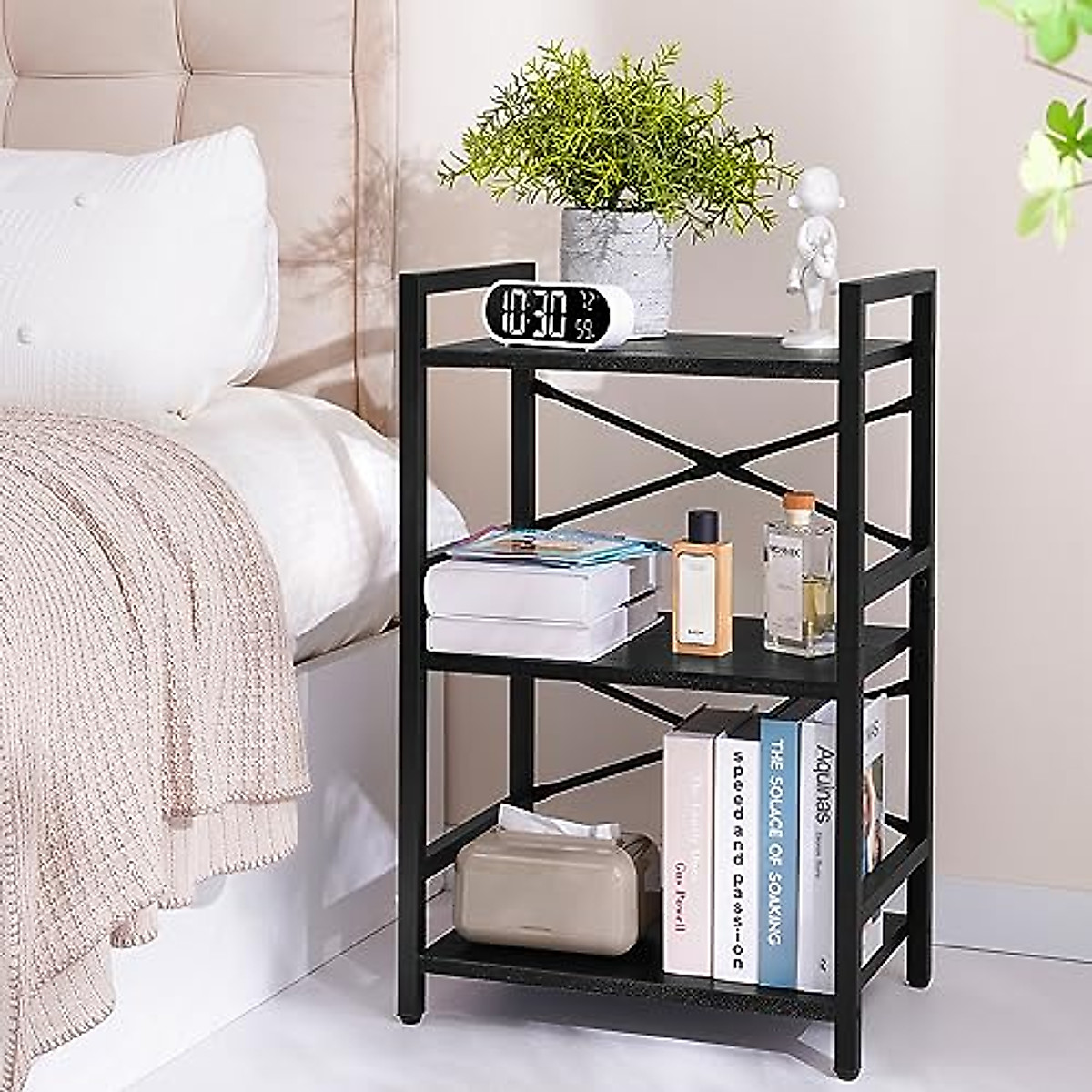 Yoobure Bookshelf Small Book Shelf, Solid Industrial 3 Tier Shelf Bookcase, Short Book Case for Bedroom, Living Room, Office Home, Small Spaces, Easy Assembly Black