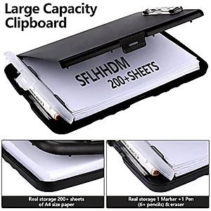 Clipboard with Storage, A4 Binder Clipboards with Pen Holder,Heavy Duty Plastic Storage Clipboard with Low Profile Clip,Nursing Clipboard Folder Side-Opening,Smooth Writing Clip Board for Office-Black