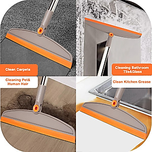 XXFLOWER Silicone Air Broom,Multifunction Magic Broom with Long Handle，Adjustable Rubber Squeeze Broom Sweeping Water,Pet Hair Remover for Carpet,Kitchen,Concrete Floor,Bathroom Tile(Grey Orange)