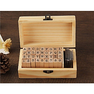 Pack of 36 Pcs Small Wooden Rubber Stamps 0.2 Inch of Letter and Number for DIY Craft Card and Photo Album (B)