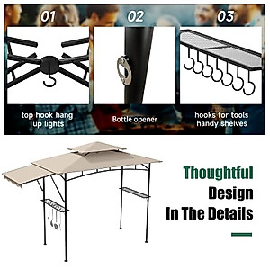 DikaSun Grill Gazebo 11x5 Double Tiered with Extra Shadow BBQ Waterproof Canopy Outdoor Gazebos for Patio, Backyard(Sand)