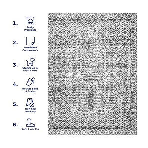 nuLOOM Abstract Tribal Machine Washable Ultra Thin Area Rug, 8x10, Grey