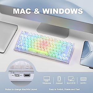 YUNZII X75 82 Key Hot Swappable Mechanical Keyboard with Transparent Keycaps, Gasket Mount 75 Keyboard, RGB Backlit Custom Gaming Keyboard for Windows/Mac (Kailh Jellyfish Switch, Wired-White)