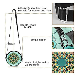 Mandala Boho Green Floral Crossbody Bag for Women Teen Girls Round Canvas Shoulder Bag Purse Tote Handbag Bag