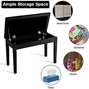 GOFLAME Duet Piano Bench, Black, PU Leather, Solid Wood Construction, Hidden Music Storage, 360 lbs Load Capacity, 29.5" x 14" x 19.5"