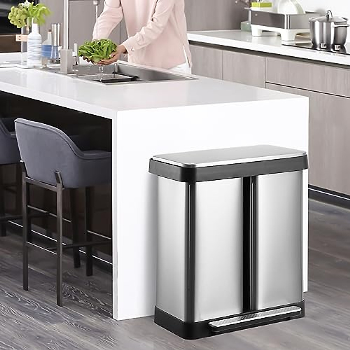 GAOMON 19 Gallon (36L+36L) Trash Can, Fingerprint Proof Stainless Steel Kitchen Garbage Can with Soft-Close Lid, Pedal Rubbish Bin for Kitchen Home Office