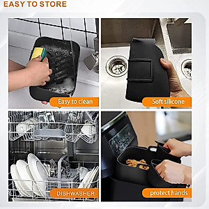 Silicone Pot for Ninjas Dual Air Fryer, Reusable Silicone Air Fryer Liner, Double Basket Air Fryer Kitchen Accessories for Air Fryer, Oven, and Microwave(2, Black)