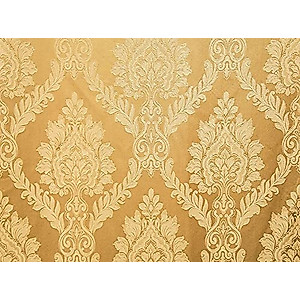 56" Wide Gold Drapery Upholstery Jacquard Damask Fabric Sold by The Yard