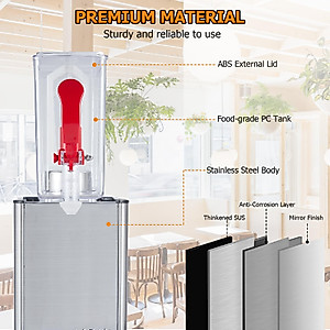 Towallmark Commercial Beverage Dispenser - 2.64 Gallon (10L) Juice Dispenser with 1 Tank, 180W Stainless Steel Iced Tea Drink Dispenser Featuring Food Grade Materials and Thermostat Controller