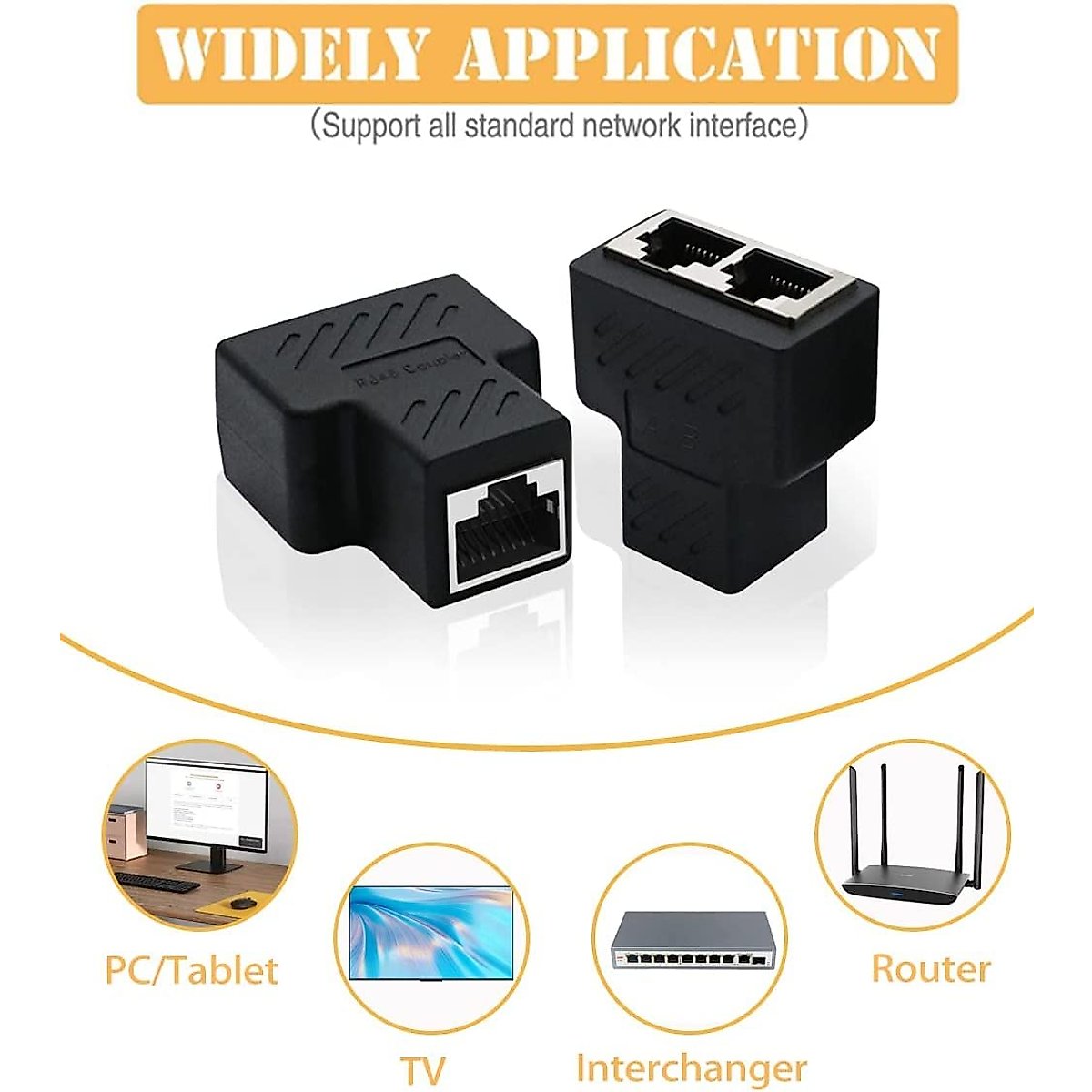 2 pieces RJ45 Coupler, Ethernet Coupler, in Line Coupler for Super Cat5, Cat5e, Cat6, Cat7 LAN Ethernet Socket Connector Adapter, 1 to 2 Ethernet Splitter Coupler Adapter