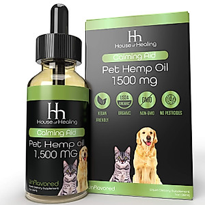 House of Healing Hemp Oil Calming Aid for Dogs & Cats :: 1,500mg 1oz :: Hemp Extract for Pets :: Rich in Omega 3,6,9 :: Supports Hip & Joint Health, Natural Relief for Pain, Separation and More