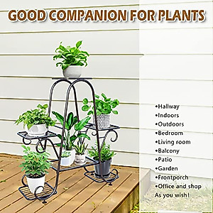 ZHAZHADI Plant Stand Metal Indoor Outdoor Multiple 6 Tier Tall Corner Flower Pot Holder Stands Shelf Rack Wrought Iron Tiered Planter Shelves for Patio, Living Room, Garden, Balcony, Black
