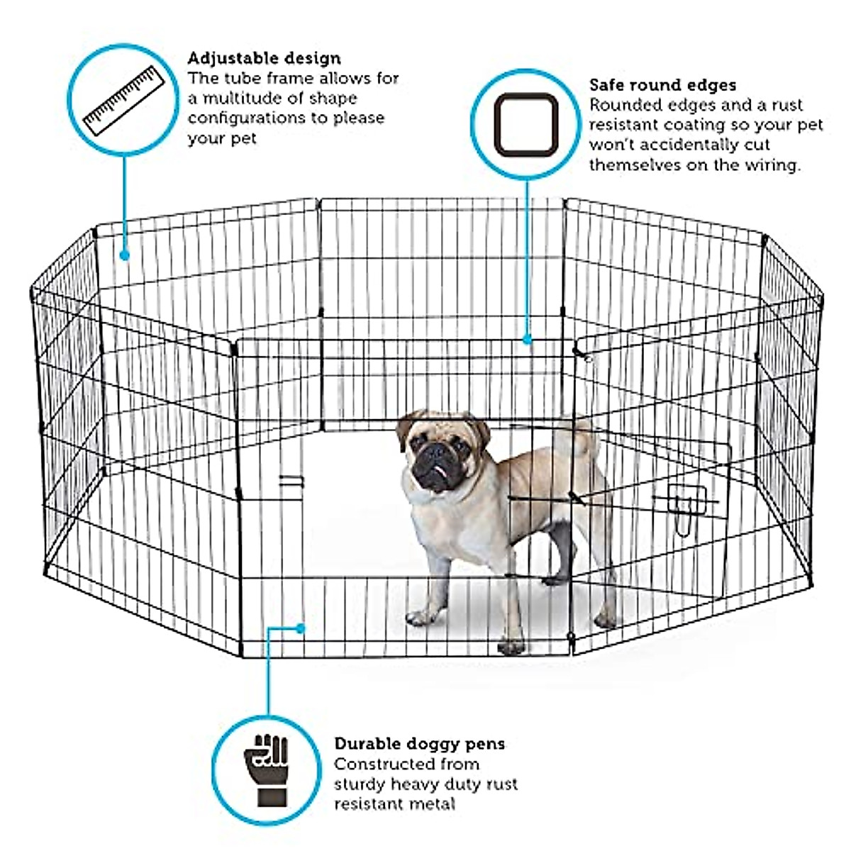 Dog Exercise Pen Pet Playpens for Small Dogs - Puppy Playpen Outdoor Back or Front Yard Fence Cage Fencing Doggie Rabbit Cats Playpens Outside Fences with Door - Metal Wire Foldable 8-Panel 30 sq Foot