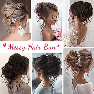 Messy Bun Hair Piece, 2PCS Tousled Updo Hair Extensions Hair Bun HCB001 Daisy Curly Wavy Ponytail Hairpieces Hair Scrunchies with Elastic Rubber Band for Women - Golden Blonde bleach Blonde Highlights