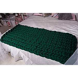 Inverse growth Handmade Chunky Knit Blanket Large Thick Wool Bulky Knitting Throw for Bedroom Decor Pet Bed Chair Mat Rug Dark Green 48"×60"