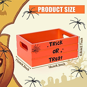 Aweyka Halloween Mini Trick or Treat Wooden Crate, Decorative Wood Crates Crate Box Wooden Storage Box with Spider Cotton and 6 Spider for Tiered Tray Shelf Table Kitchen Home fall Halloween Decor