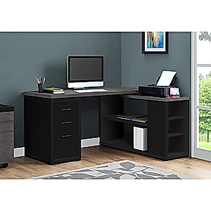 Monarch Specialties Computer Desk L-Shaped Corner Desk with storage - Left or Right Facing - 60"L (Black - Grey Top)