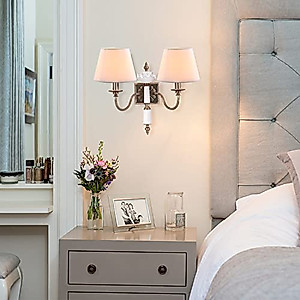 Drum Lamp Shades Set of 2, 8.5" Diameter x 6" Diameter x 6.4" High White Lampshade, Small Modern Classic Fabric Lamp Shades for Table Lamp, Wall Lamp