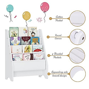 UTEX Kids Sling Bookshelf, Kids Bookshelf with Organizer, Kids Magazine Rack - Book Rack for Kids,Book Organizer (White)