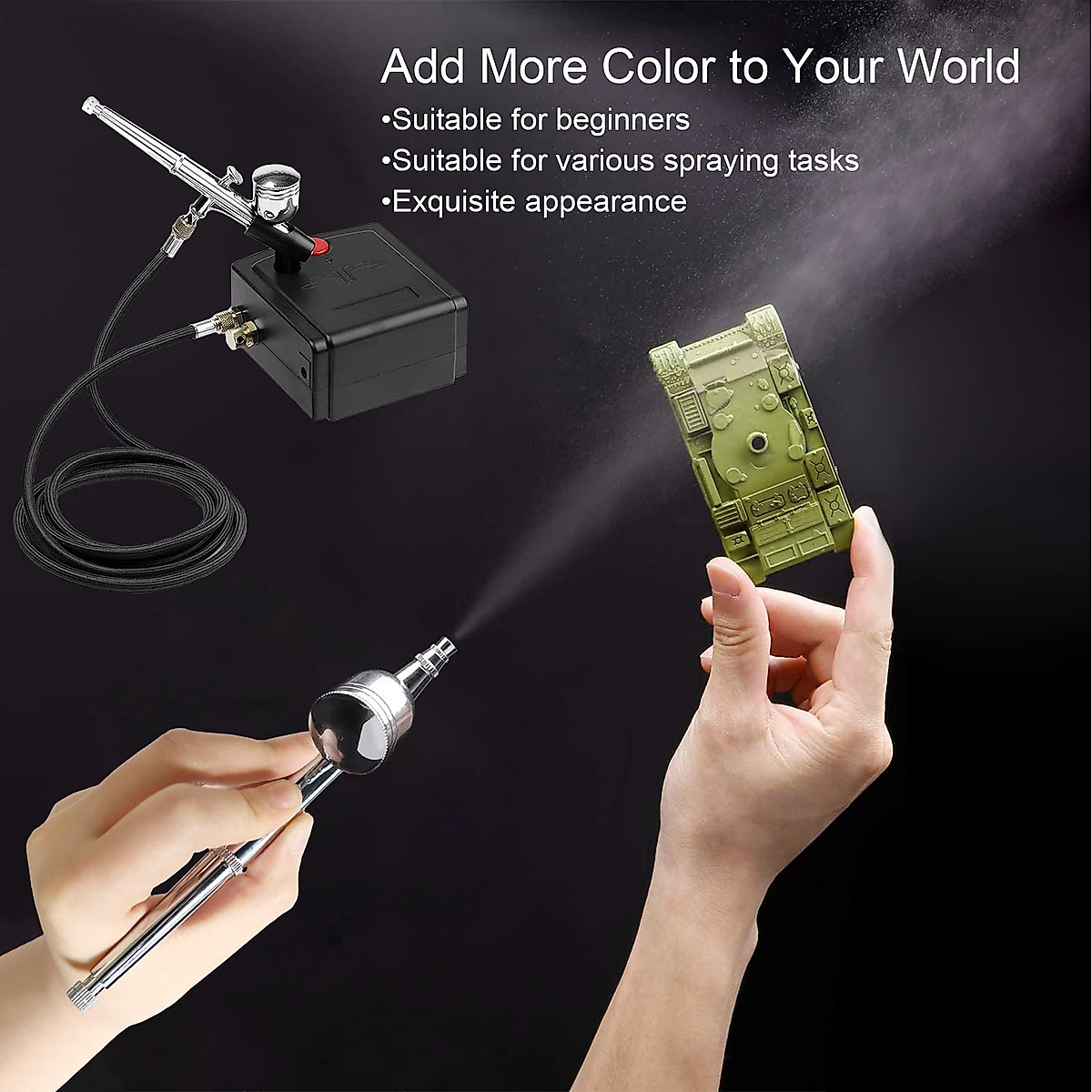 Spedertool Airbrush kit with Acrylic Paint,Complete Air Brush set with Professional 12Pcs x10ml Airbrush Color Set Acrylic Paint for Artists,Beginners,Students