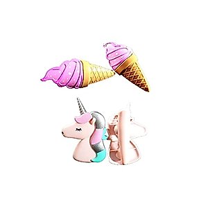 2 Set (4 Ct) Pink Ice Cream / Pink Unicorn Beach Towel Clips Jumbo Size for Beach Chair, Cruise Beach Patio, Pool Accessories for Chairs, Household Clip, Baby Stroller