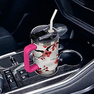 Cherry Flower 40 Oz Tumbler Insulated Stainless Steel Water Bottle Travel Mug Car Cup with Handle And Straw