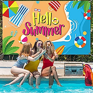 Beach Backdrop Decorations Hawaiian Pool Party Banner Pool Surfboard Background for Birthday Summer Hawaiian Themed Party Supplies Favors