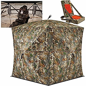 TIDEWE Hunting Blind (Camouflage) & Hunting Seat Cushion Heated with Backrest (Next Camo G2)