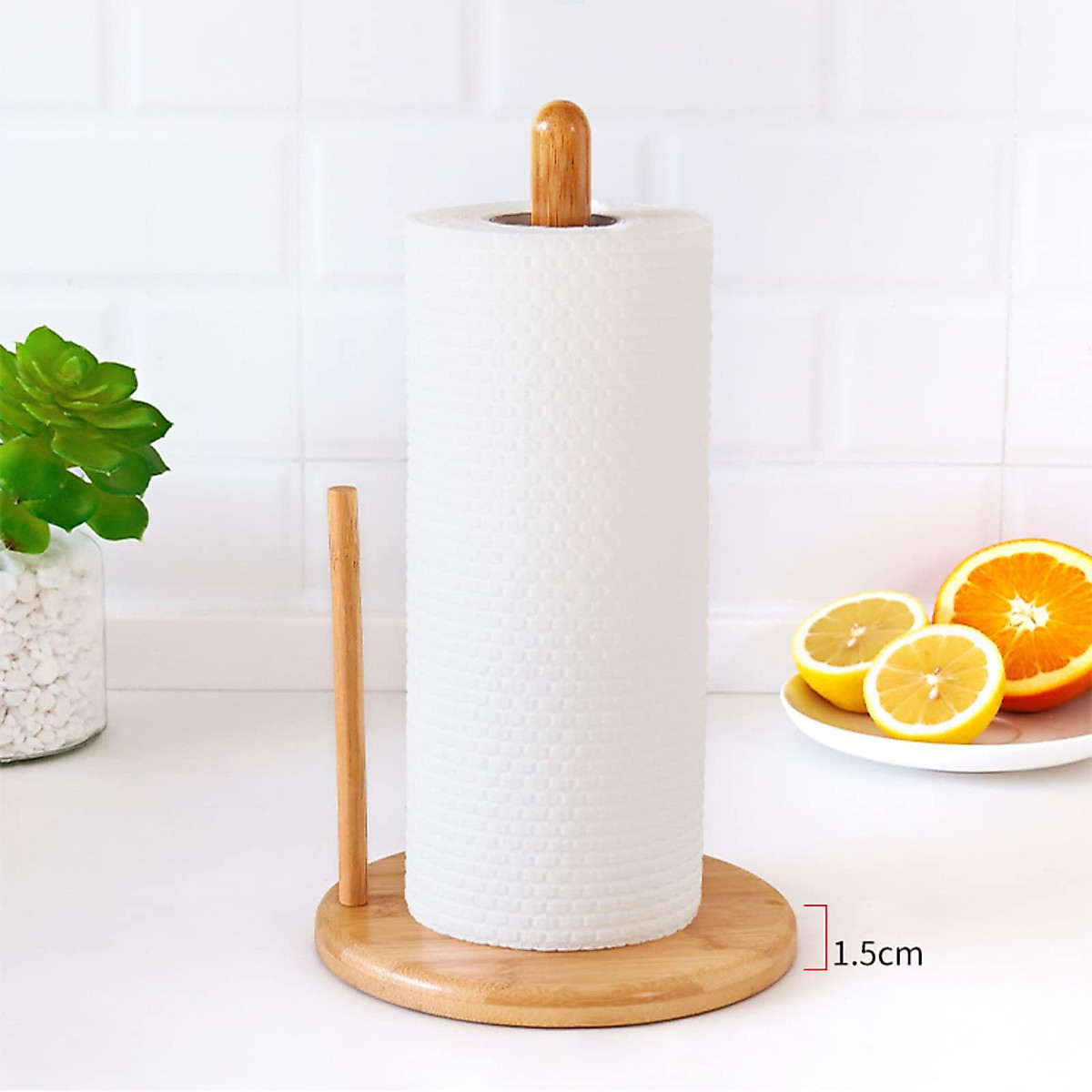 Bamboo Paper Towel Holder Natural Bamboo Wood Countertop Vertical Tissue Holder Rack Kitchen Paper Hanger Rack Countertop Wooden Paper Roll Holder for Kitchen Bedroom Living Room Home Decoration