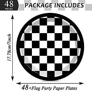 48 Pieces Black and White Checkered Flag Party Paper Plates for Race Car Party Supplies 7" Racing Car Theme Disposable Dessert Plates for Boys Men Birthday Baby Shower Race Fans Party Decorations