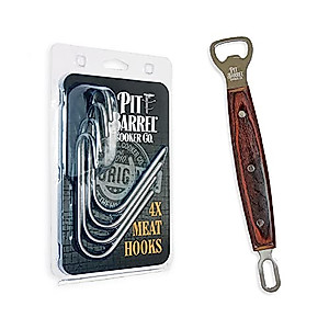 Pit Barrel Meat Hook Kit - Stainless Steel Meat Hooks (Set of 4) and Ultimate Hook Tool with Bottle Opener