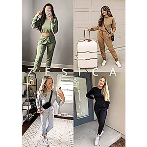 ZESICA Women's Long Sleeve Crop Top and Pants Pajama Sets 2 Piece Jogger Long Sleepwear Loungewear Pjs Sets,Green,Large