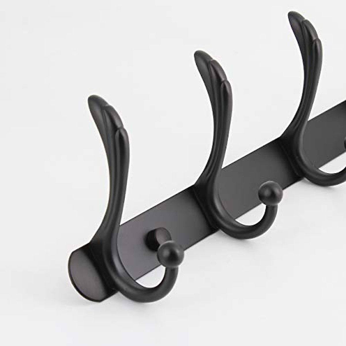 kimzcn Coat Rack Wall Mounted - 5 Tri Hooks, Heavy Duty, Metal Coat Hook Rail for Coat Hat Towel Purse Robes Mudroom Bathroom Entryway (Black)