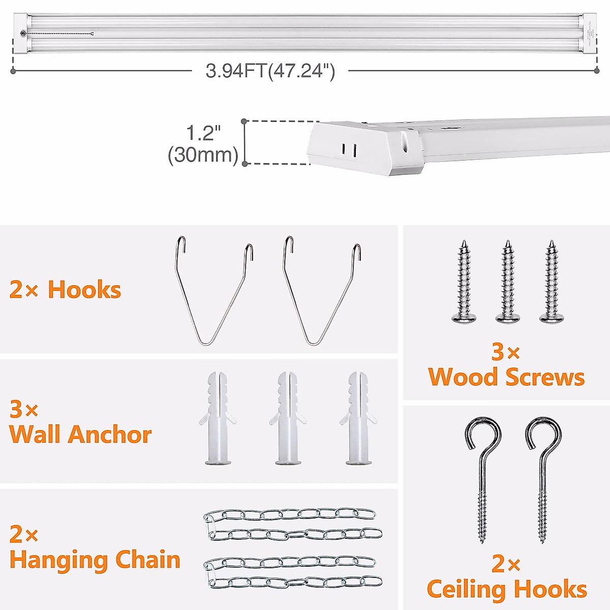 OOOLED 4 Pack LED Shop Light 4FT, 42W 4500LM 6500K Super Bright White Linkable LED Shop Light, Plug in Shop Light with Pull Chain (ON/Off), 4 Foot LED Shop Lights for Workshop, Garage, Shop