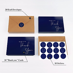 BGTCARDS 40 Navy Blue Thank You Cards with Envelopes - Classy Thank You Greeting Notes Bulk Set Box Large Professional Looking Perfect for Wedding, Business,Graduation,Baby Shower & Much More