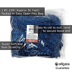 Allgala Navy Blue Tinsel Garland, 50 Feet Christmas Metallic Foil Tinsel Garland Decoration for Holiday Tree Walll Rail Home Office Event Fall Thanksgiving Decoration