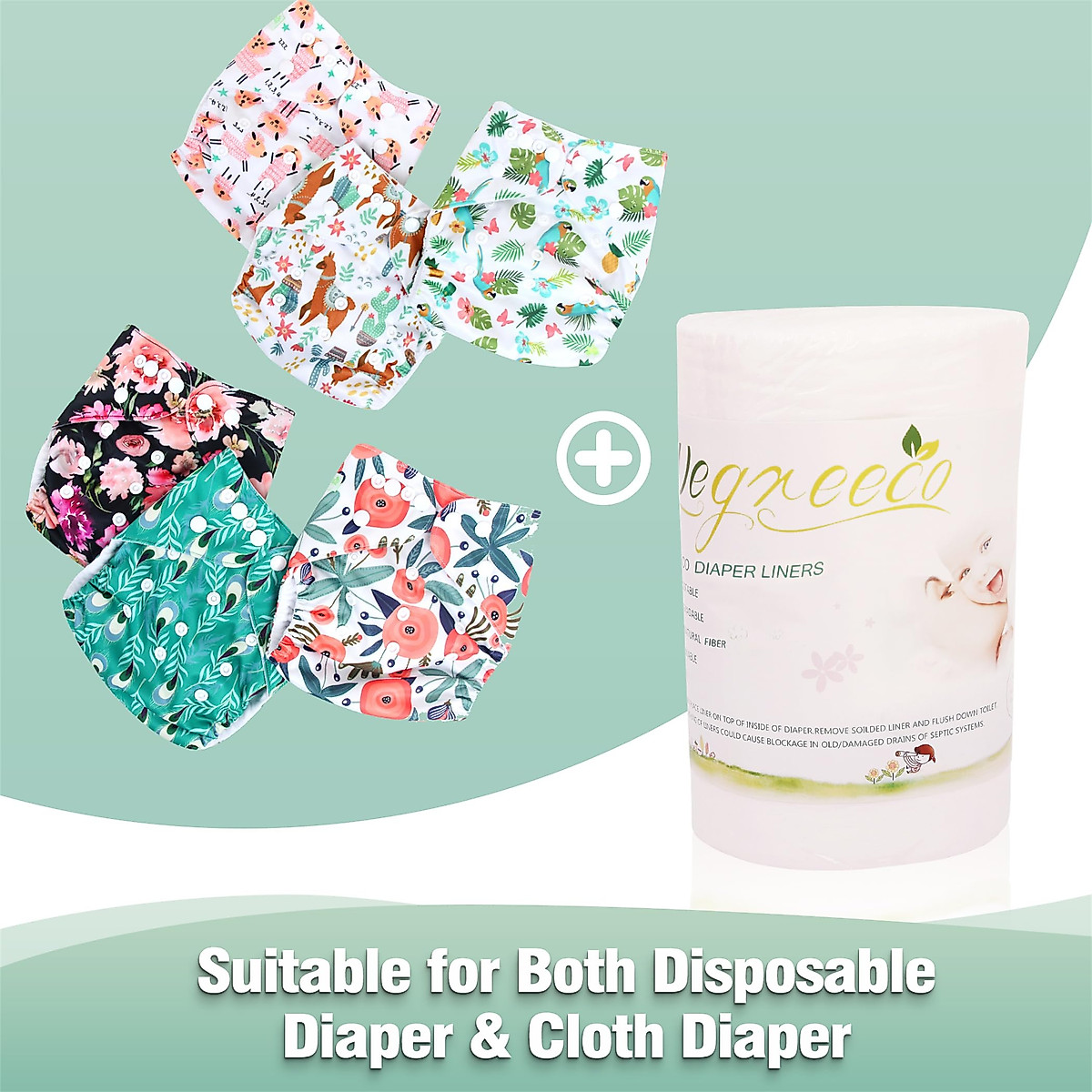 wegreeco 100% Bamboo Unscented Diaper Liners,Fragance Free and Chlorine Free - 100 Sheets Per Roll (1 Roll, Bamboo)