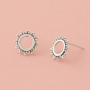 Boma Jewelry Sterling Silver Bohemian Balinese Beaded Texture Open Circle Sun Stud Earrings