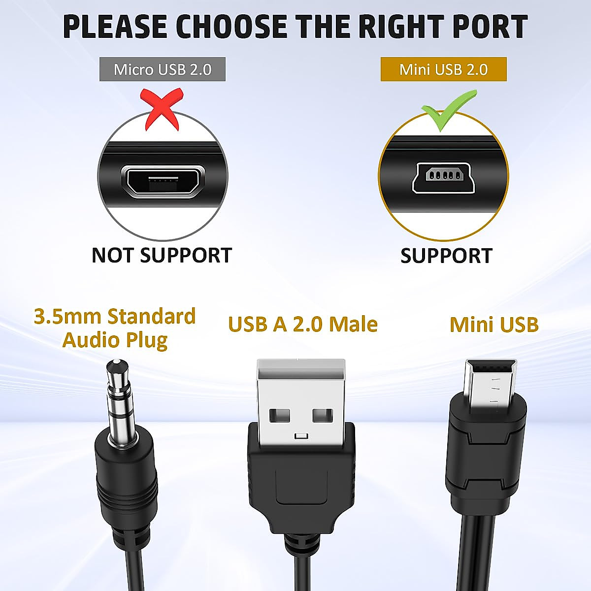 EAGLEGGO USB2.0 Charging Cord to Mini B Male and 3.5mm Jack Plug Audio Cable for iHome IHM60 IHM61 IHM59 Speakers MP3/MP4 Bluetooth Speaker (Mini USB)