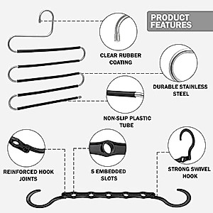 Exultant Dynamics - Stainless Steel Pant Hangers - Essential Hangers Space Saving Bundle - Set of 5 – Organizer for Clothes – Closet Space Saver – Hang 25 Clothing Items