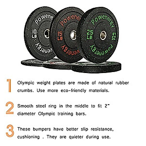 Powenergy Bumper Plate, 100 Lbs High Bounce Olympic Weight Plate Set with Colored Fleck-Rubber for Weight Lifting and Strength Training, Fits 2" Barbells