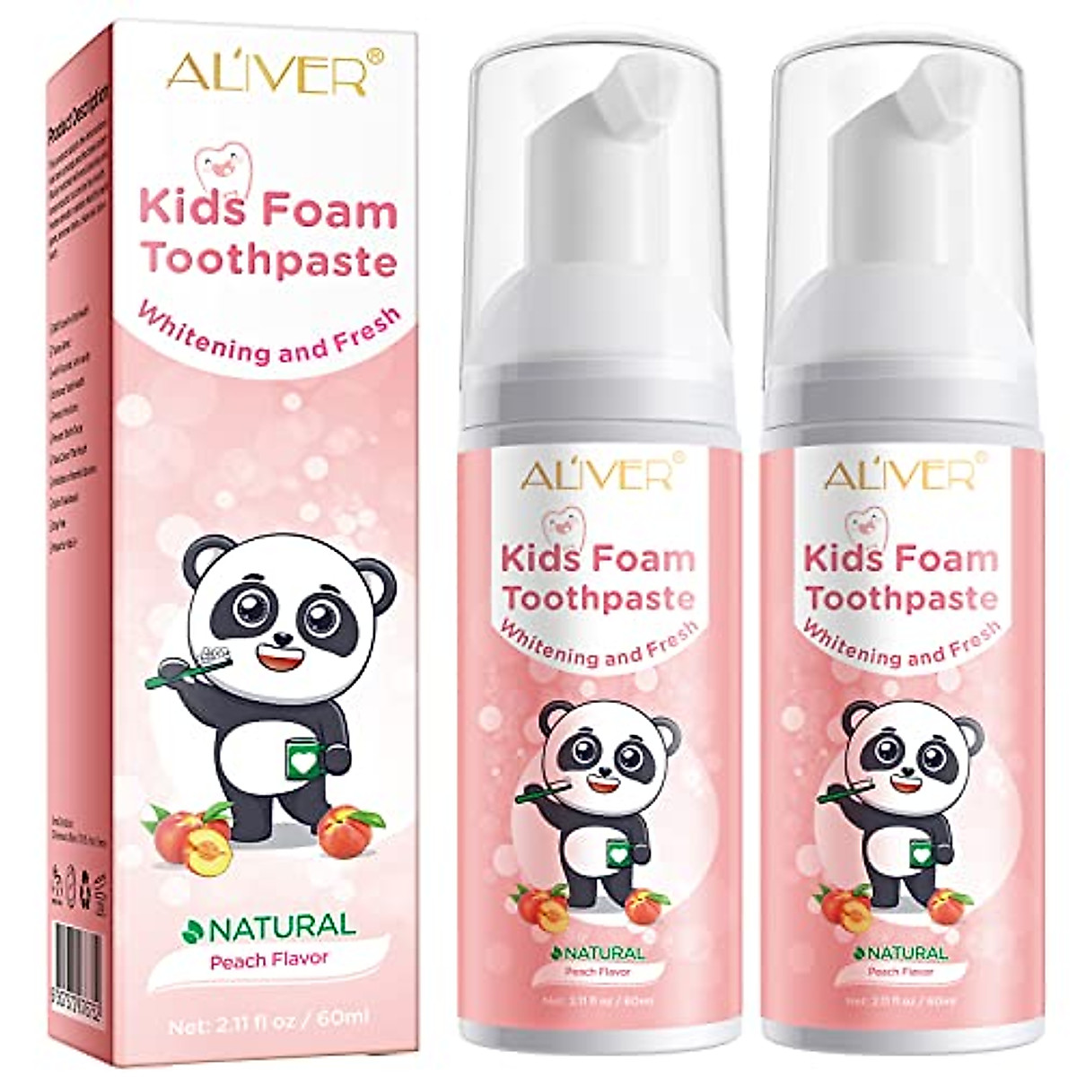 Foam Toothpaste Kids, Toddler Low Fluoride Toothpaste with Natural Formula to Reduce Plaque, Children Whitening Foaming Toothpaste for U Shaped Toothbrush for Kids Ages 3 and Up (Peach)