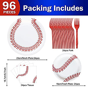 Baseball Party Favors Party Decorations, 96pcs Baseball Party Plates and Napkins Forks Baseball Themed Party Birthday Decorations Supplies For Boys Baby Shower Serves 24